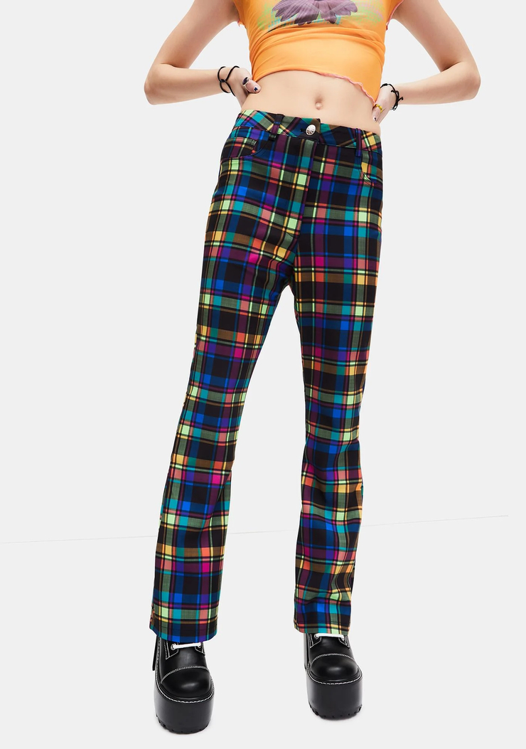 Image of Delia's Plaid Ponte Kick Flare Pants - Multi | Dolls Kill